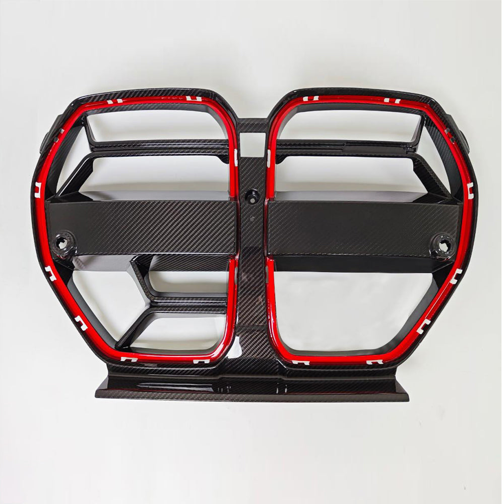 Dry Carbon Fiber Front Grille CLS Style With Red Edges For BMW M3 M4 G